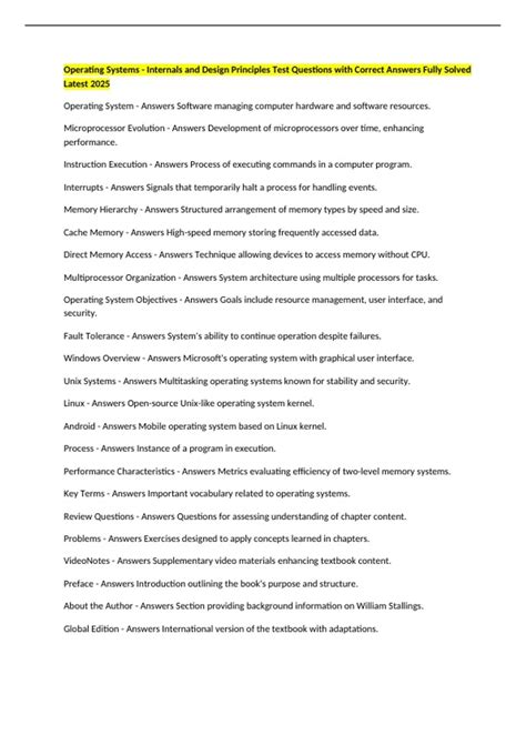 Operating Systems Internals And Design Principles Test Questions With Correct Answers Fully