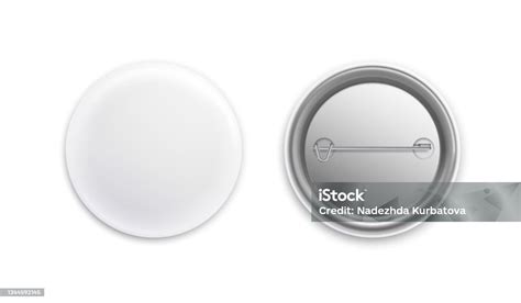 핀 배지 사실적인 흰색 둥근 빈 버튼 금속 3d 상품 기호 브랜딩을 위한 기념품 플라스틱 베이징 모형 메탈릭 걸쇠가 있는 브로치의 전면 및 후면 보기 벡터 오브젝트 3차원