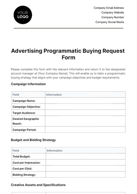 Free Advertising Programmatic Buying Request Form Template To Edit Online