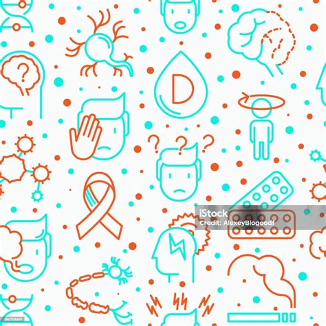 다 발성 경화 증 증상 및 치료의 얇은 선 아이콘으로 원활한 패턴 혼란 유전 신경 Myelin 칼 집 배너 웹 페이지에 대 한 비타민 D 벡터 일러스트 레이 션 건강 진단에