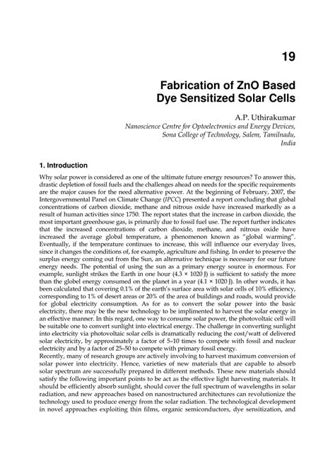Pdf Fabrication Of Zno Based Dye Sensitized Solar Cells