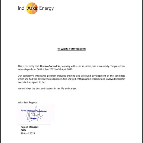 Akshara Surendran On Linkedin Thrilled To Have Completed My Internship At Arka Energy 🌟