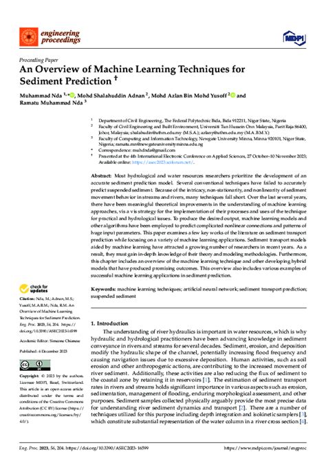 pdf an overview of machine learning techniques for sediment prediction