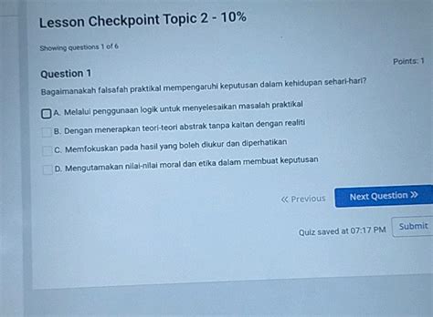 Lesson Checkpoint Topic 2 10 Showing StudyX