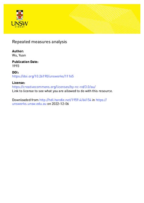 Pdf Repeated Measures Analysis