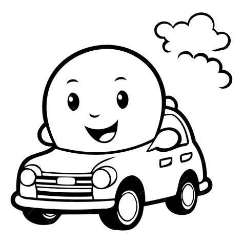 미소 짓는 얼굴을 가진 귀여운 만화 자동차 터 평평한 만화 캐릭터 일러스트레이션 프리미엄 벡터