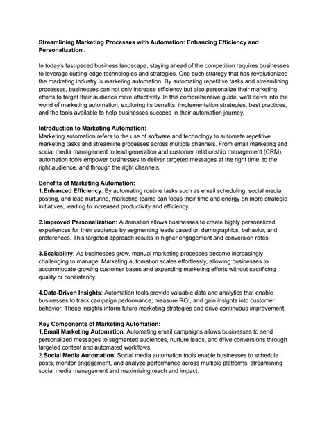 Solution Streamlining Marketing Processes With Automation Enhancing Efficiency And