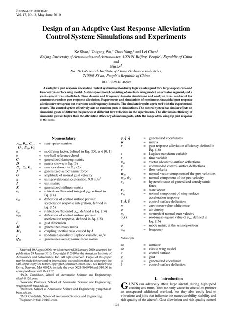 Pdf Design Of An Adaptive Gust Response Alleviation Control System Simulations And Experiments
