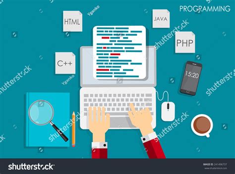 Programming Coding Flat Concept Vector Illustration Vector De Stock