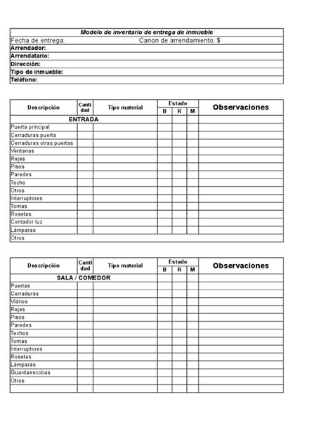 Formato De Entrega De Inmueble Pdf Inicio Implementos Nacionales