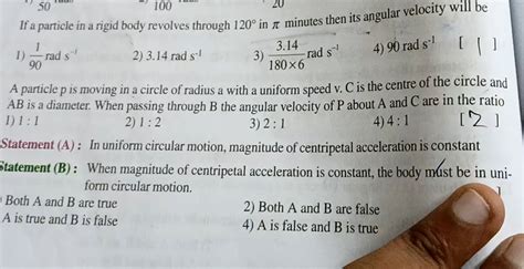 If A Particle In A Rigid Body Revolves Through 120∘ In π Minutes Then Its
