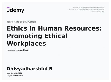 Completed Ethics Course On Hrm Dhivyadharshini B Posted On The Topic