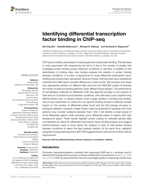 Pdf Identifying Differential Transcription Factor Binding In Chip Seq