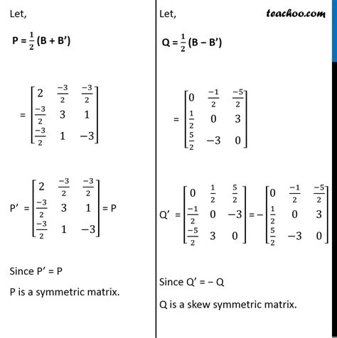 example 22 express matrix b as sum of symmetric and skew