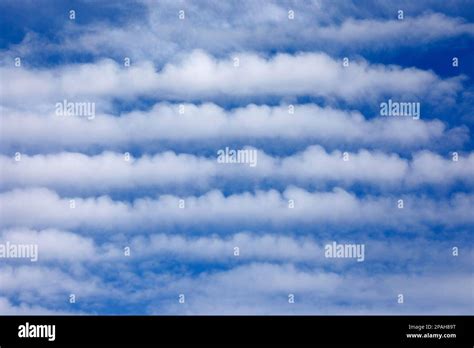 Cloud Streets A Type Of Cloud Formation Also Known As Horizontal Convective Rolls In Blue Sky