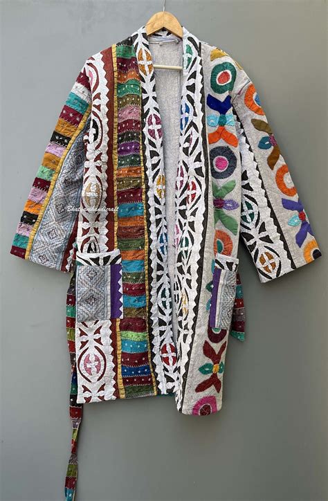 Handmade Cut Work Jacket Embroidered Coat Long Kantha Jacket Quilted