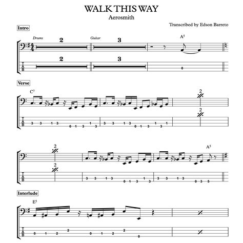 Walk This Way Aerosmith Bass Transcription Score And Tab Lesson