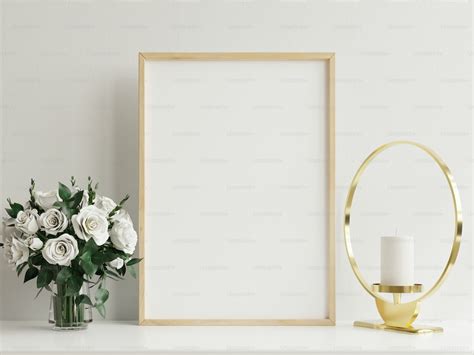 꽃병이 있는 홈 인테리어 배경에 수직 나무 프레임이 있는 인테리어 포스터 모형 3d 렌더링 사진 Unsplash의 거실 이미지