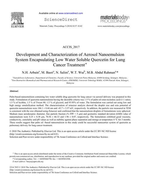 Pdf Development And Characterization Of Aerosol Nanoemulsion System Encapsulating Low Water