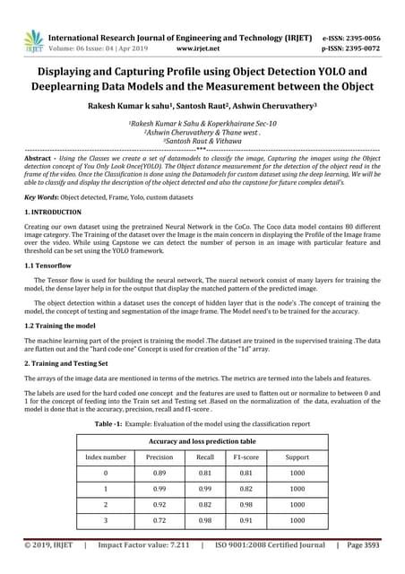 Irjet Displaying And Capturing Profile Using Object Detection Yolo And Deeplearning Data Models