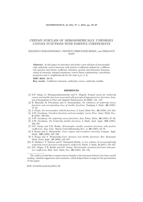 Pdf Certain Subclass Of Meromorphically Uniformly Convex Functions