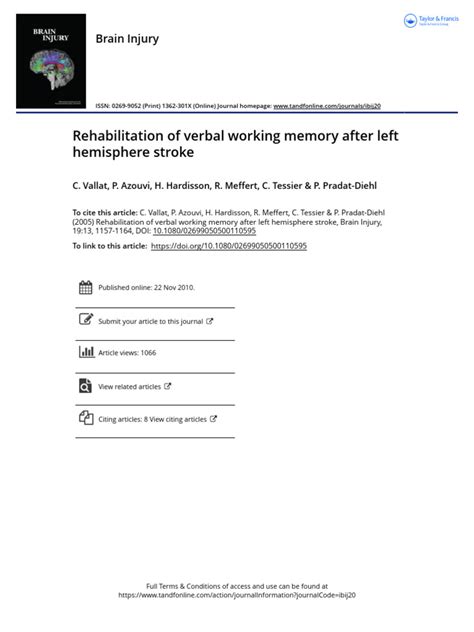 Rehabilitation Of Verbal Working Memory After Left Hemisphere Stroke Pdf Working Memory Brain