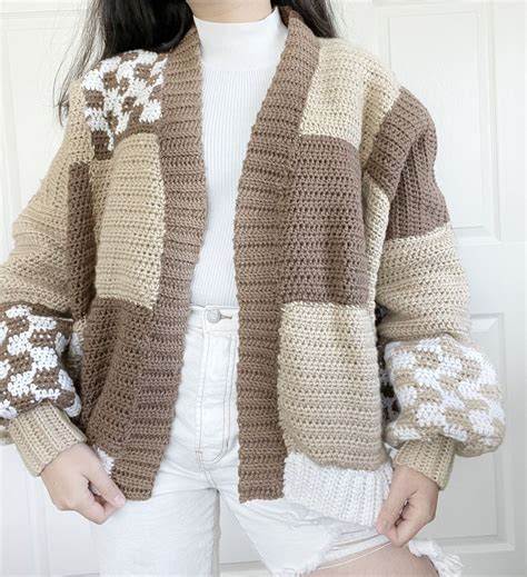 Crochet Brown Patchwork Cardigan Yarnalina Crochet Cardigan Free Crochet Cardigan Crochet