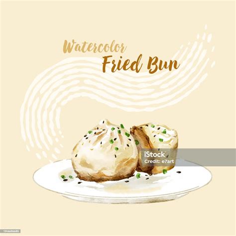 손으로 그린 수채화 튀김 만두 일러스트 아시아에서 인기있는 길거리 음식 검은 참깨와 파 Baozi에 대한 스톡 벡터 아트 및 기타 이미지 Istock