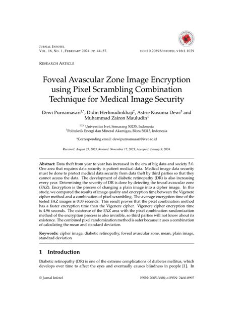 Pdf Foveal Avascular Zone Image Encryption Using Pixel Scrambling Combination Technique For