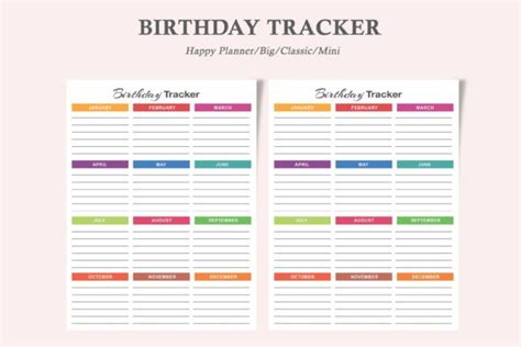 Birthday Trackerbirthday Log Graphic By Watercolortheme · Creative Fabrica