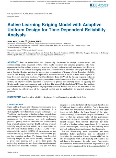 Pdf Active Learning Kriging Model With Adaptive Uniform Design For Time Dependent Reliability