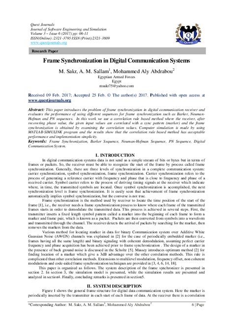 Pdf Frame Synchronization In Digital Communication Systems