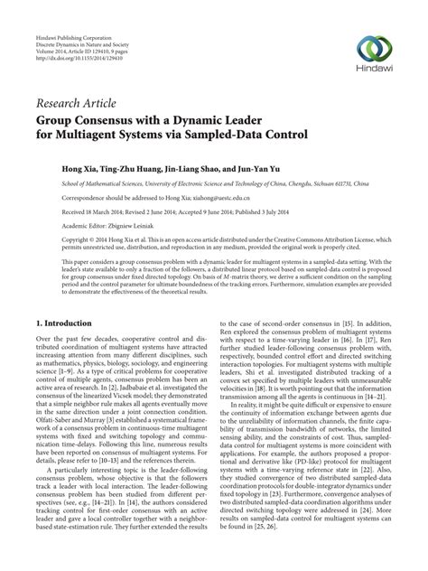 Pdf Group Consensus With A Dynamic Leader For Multiagent Systems Via