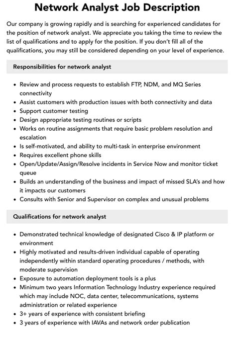 Network Analyst Job Description Velvet Jobs