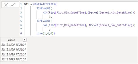datetime powerbi create table with date and time with 1 second