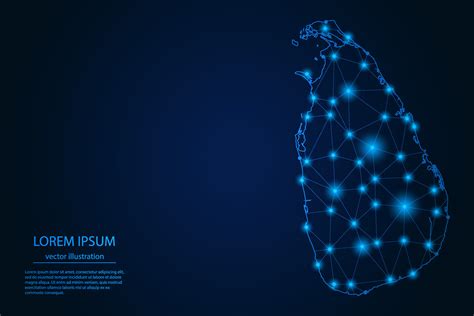 Abstract Image Sri Lanka Map With Blue Glow Dots And Lines On Dark Gradient Background 3d