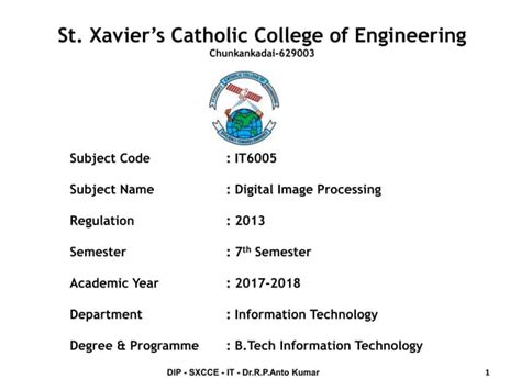 Digital Image Processing Course Description Pptx
