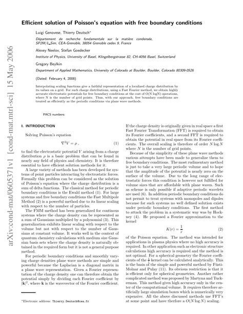 Pdf Efficient Solution Of Poissons Equation With Free Boundary Conditions