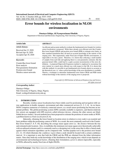 Pdf Error Bounds For Wireless Localization In Nlos Environments
