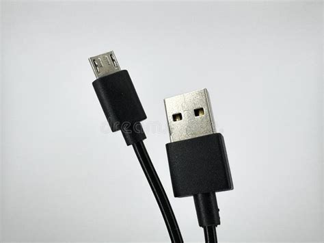 Black Usb Cable Input And Output On White Background Top View Stock