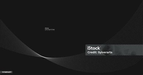 검은 색 입자 배열 물결 모양의 흐름 움직임의 포인트의 곡선 선 기술 및 과학 그림에 모션 벡터 추상 적 배경의 회색 점 3차원