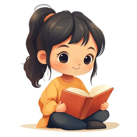 Cute Girl Reading A Book With World Map Illustration Stock Illustration