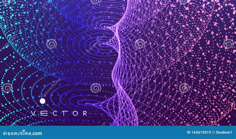 Array With Dynamic Particles Swirl With Connected Dots Abstract Science Or Technology