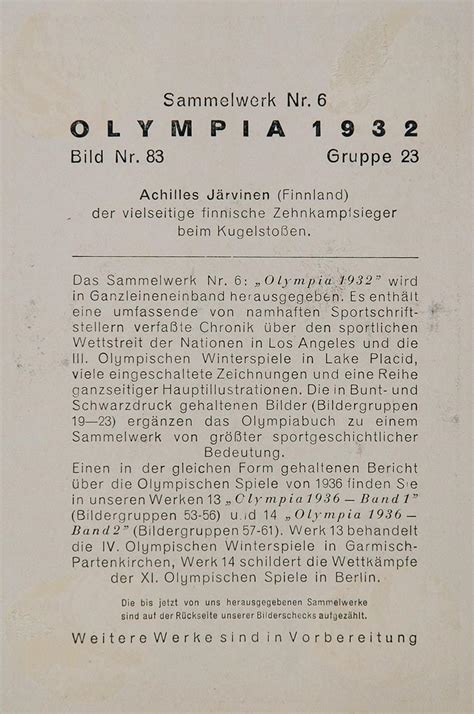 1932 Summer Olympics Akilles Jarvinen Shot Put Print Original Period Paper Historic Art Llc