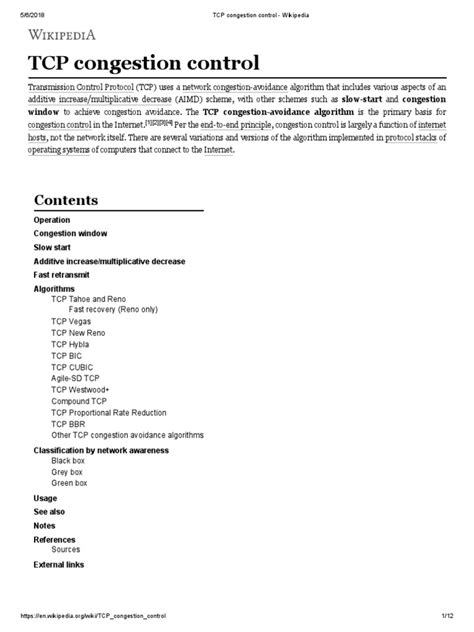 Tcp Congestion Control Wikipedia Pdf Network Congestion