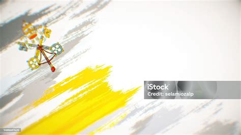 흰색 바탕에 바티칸 시국의 국기 교황청의 개념 그림 붓놀림 그런지 페인트 스트로크 더러운 국가 독립 애국심 선거 템플릿 유화 파스텔 색상 만화 애니메이션 질감 효과 바티칸