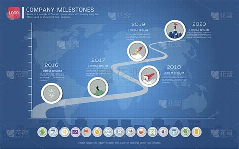里程碑时间轴信息图设计，路线图或战略计划，以定义公司的价值，可以使用里程碑在项目管理中的时间表，以标素材 花瓣网