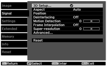 Input Signal Settings Signal Menu