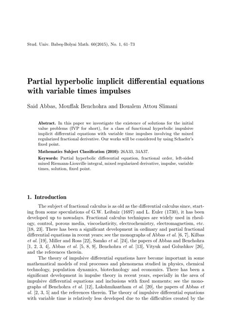 Pdf Partial Hyperbolic Implicit Differential Equations With Variable