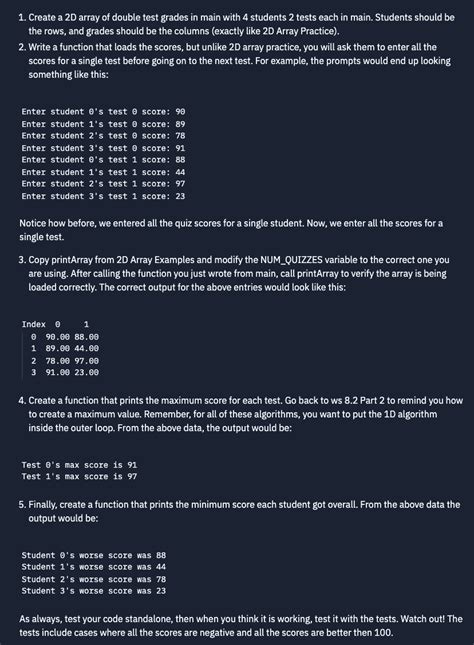 Solved 1 Create A 2d Array Of Double Test Grades In Main